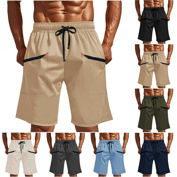 Akafmk Mens Cargo Shorts Solid Color Casual Drawstring Elastic Waist ...