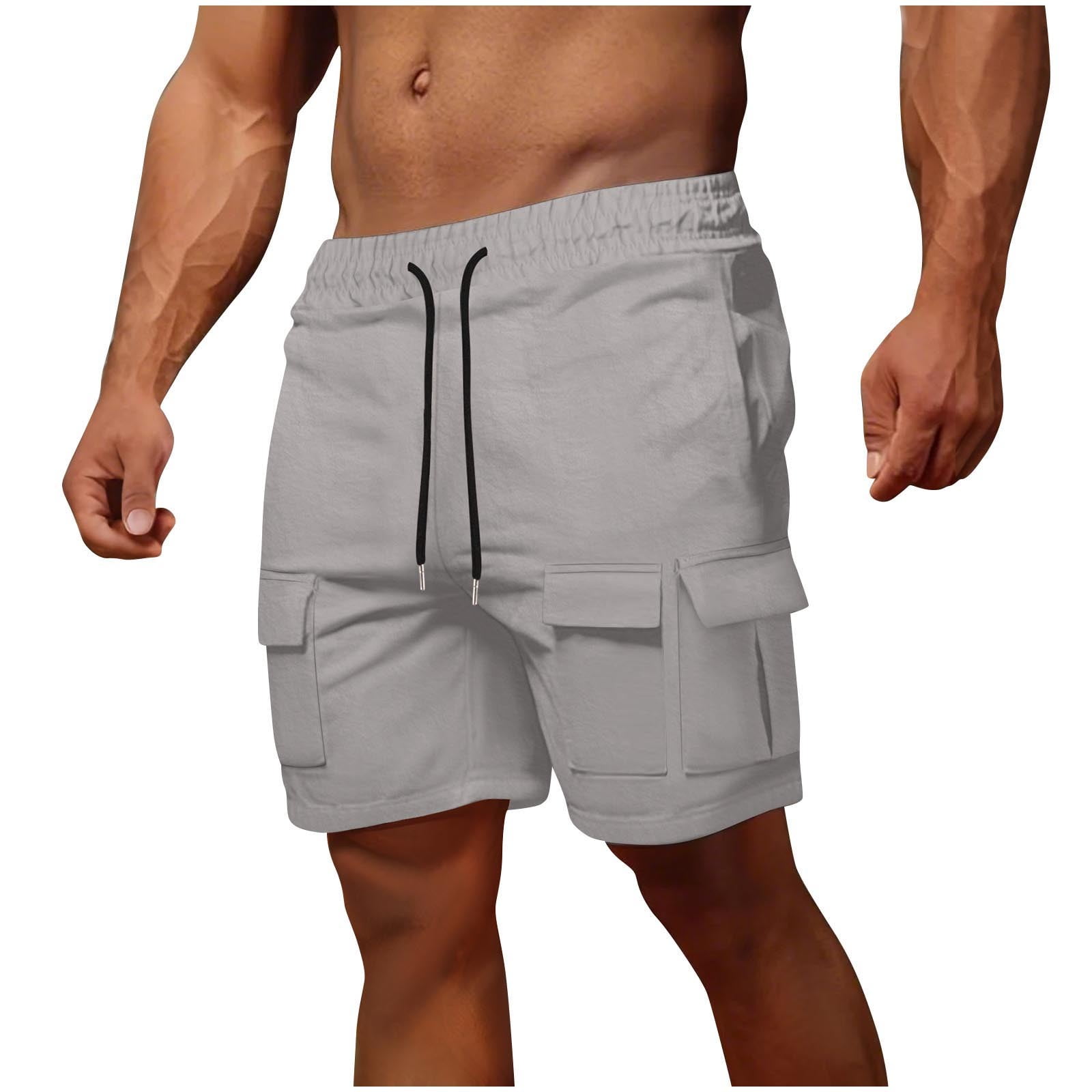 Akafmk Mens Cargo Shorts Solid Color Drawstring Elastic Waist Multi ...