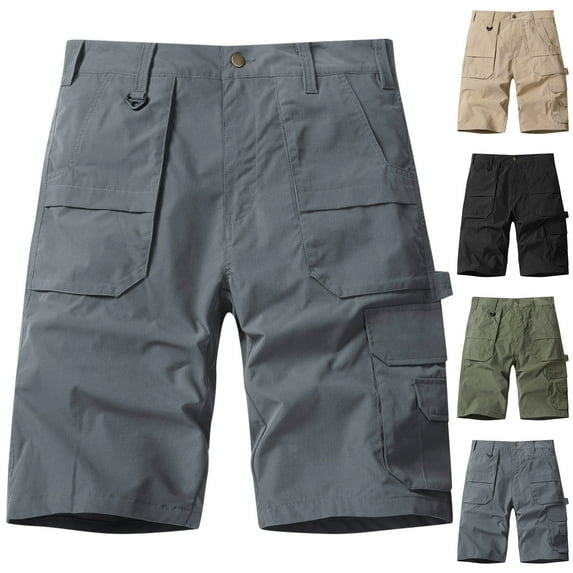 Akafmk Mens Cargo Shorts Solid Color Fashion Casual Pockets Button ...