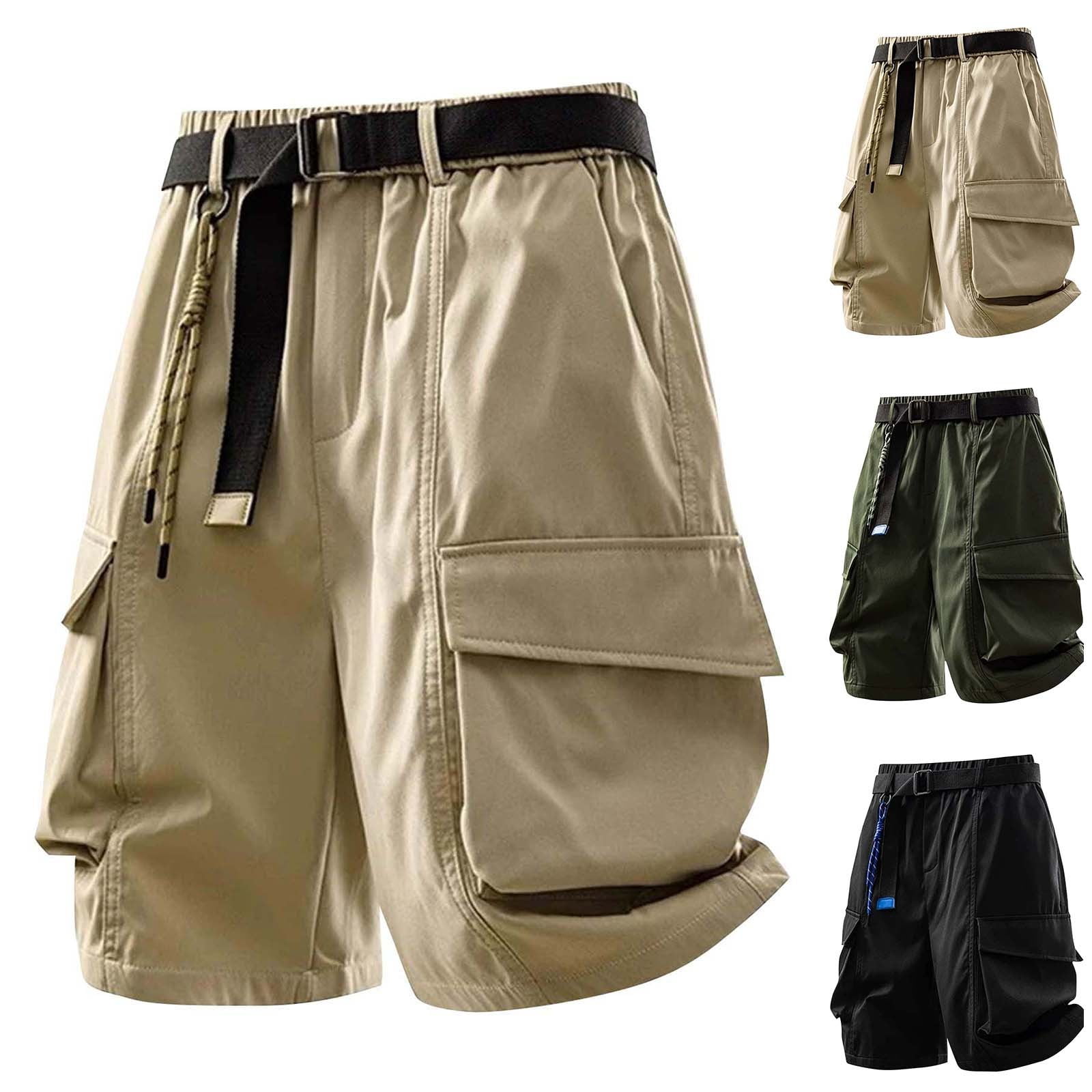 Akafmk Mens Cargo Shorts Solid Color Loose Large Pockets Belt Casual ...