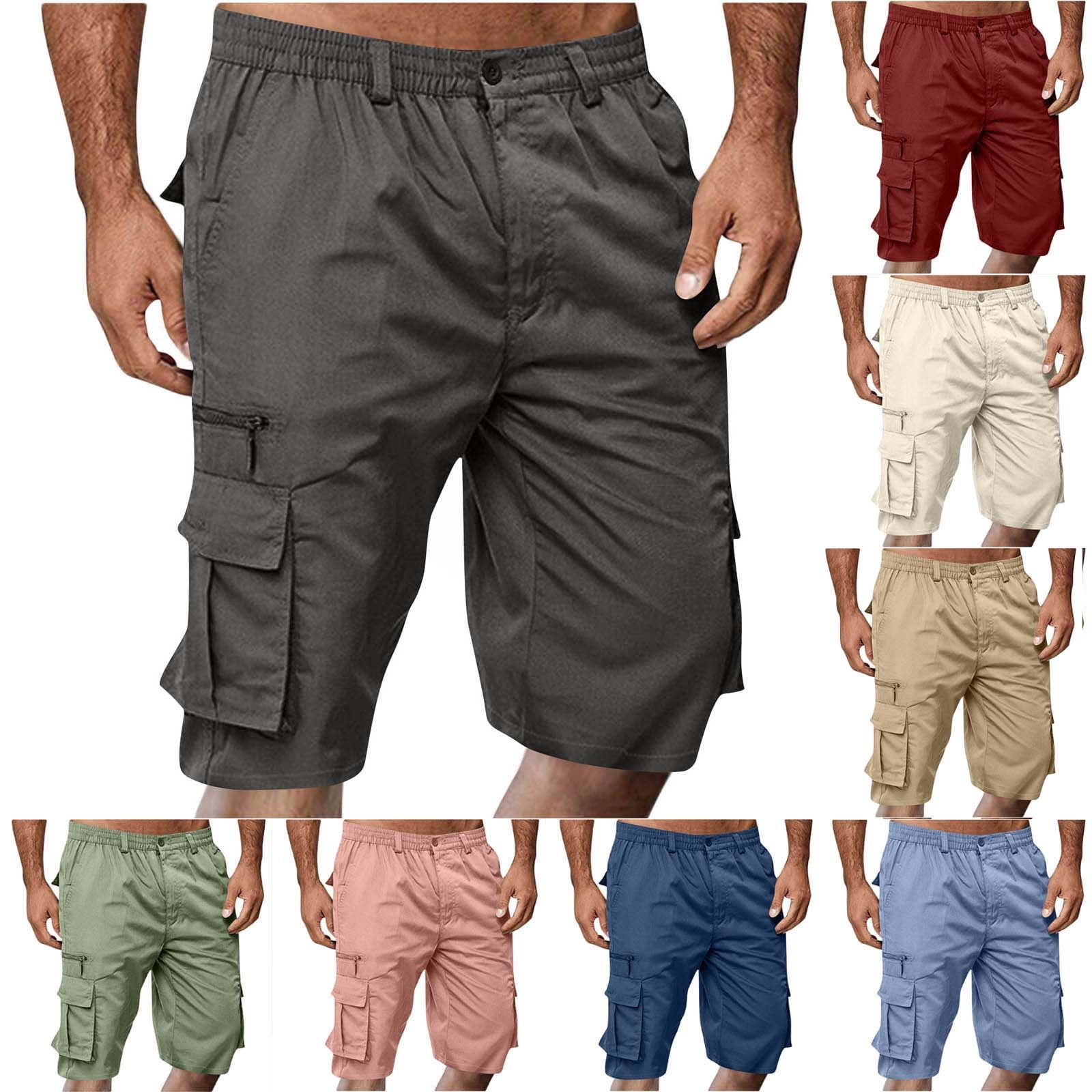 Akafmk Mens Cargo Shorts Solid Color Multi Pockets Button Zipper ...