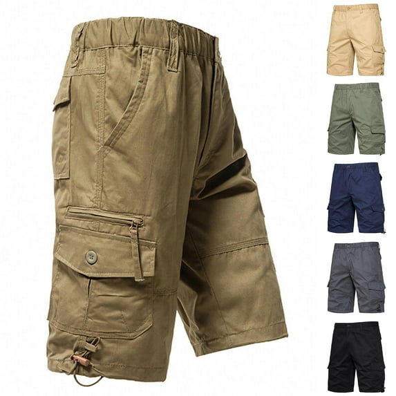 Akafmk Mens Cargo Shorts Solid Color Multi Pockets Casual Loose 5 ...