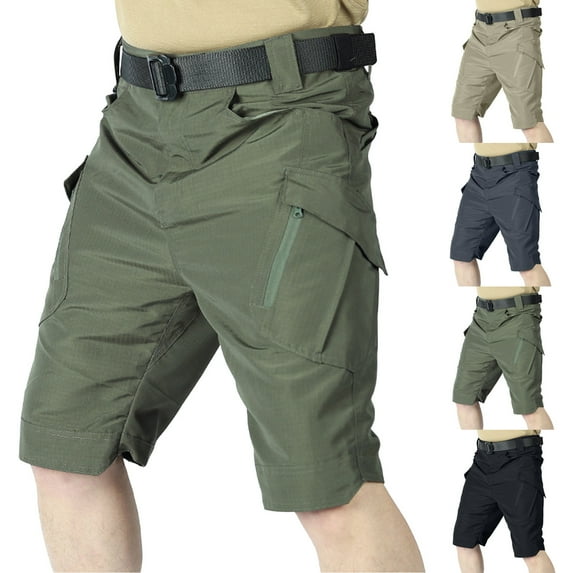 Akafmk Mens Cargo Shorts Solid Color Outdoor Multi Pockets 5" Workwear ...