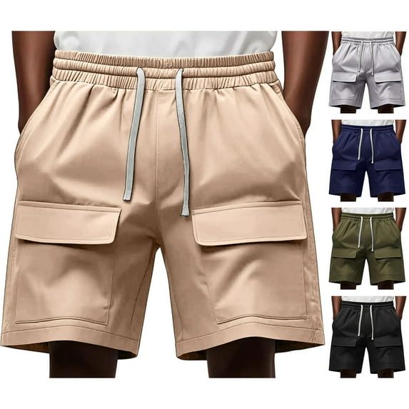 Akafmk Mens Cargo Shorts Solid Color Summer Loose Casual Athletic Multi ...