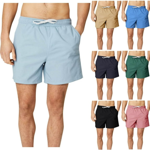 Akafmk Mens Casual Shorts Solid Color Drawstring Elastic Waist with ...