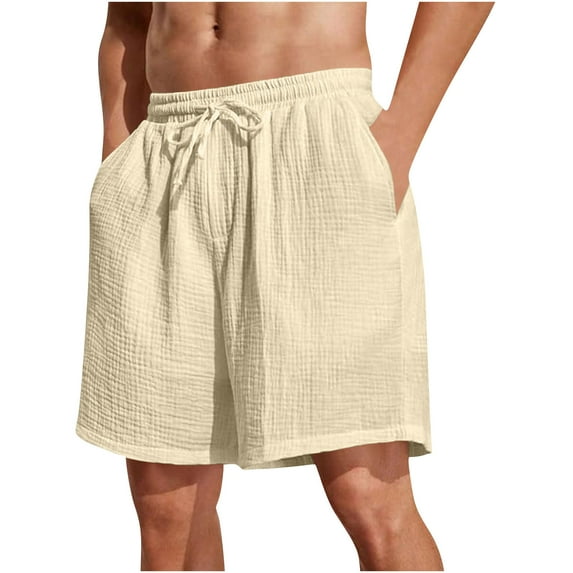 Akafmk Mens Casual Shorts Solid Color Elastic Waist Drawstring with ...