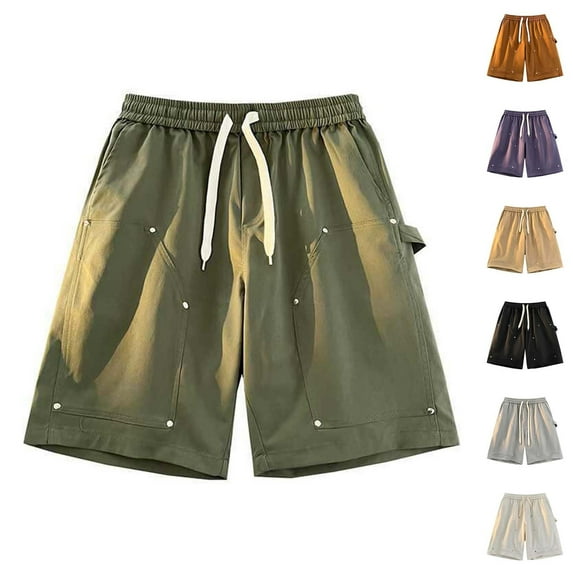 Akafmk Mens Casual Shorts Solid Color with Pockets Drawstring Elastic ...
