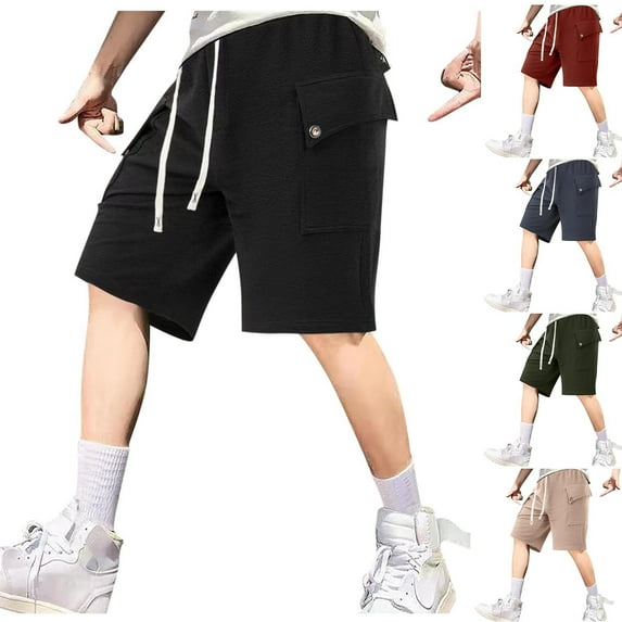 Akafmk Mens Crepe Shorts Solid Color Hip Hop High Street 5" Cargo Beach ...