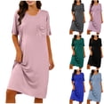 Akafmk Nightgowns for Women Casual Pajamas Dress Crew Neck Short Sleeve ...