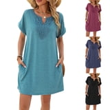 Akafmk Nightgowns for Women Lace Pajamas Dress V-Neck Short Sleeve ...