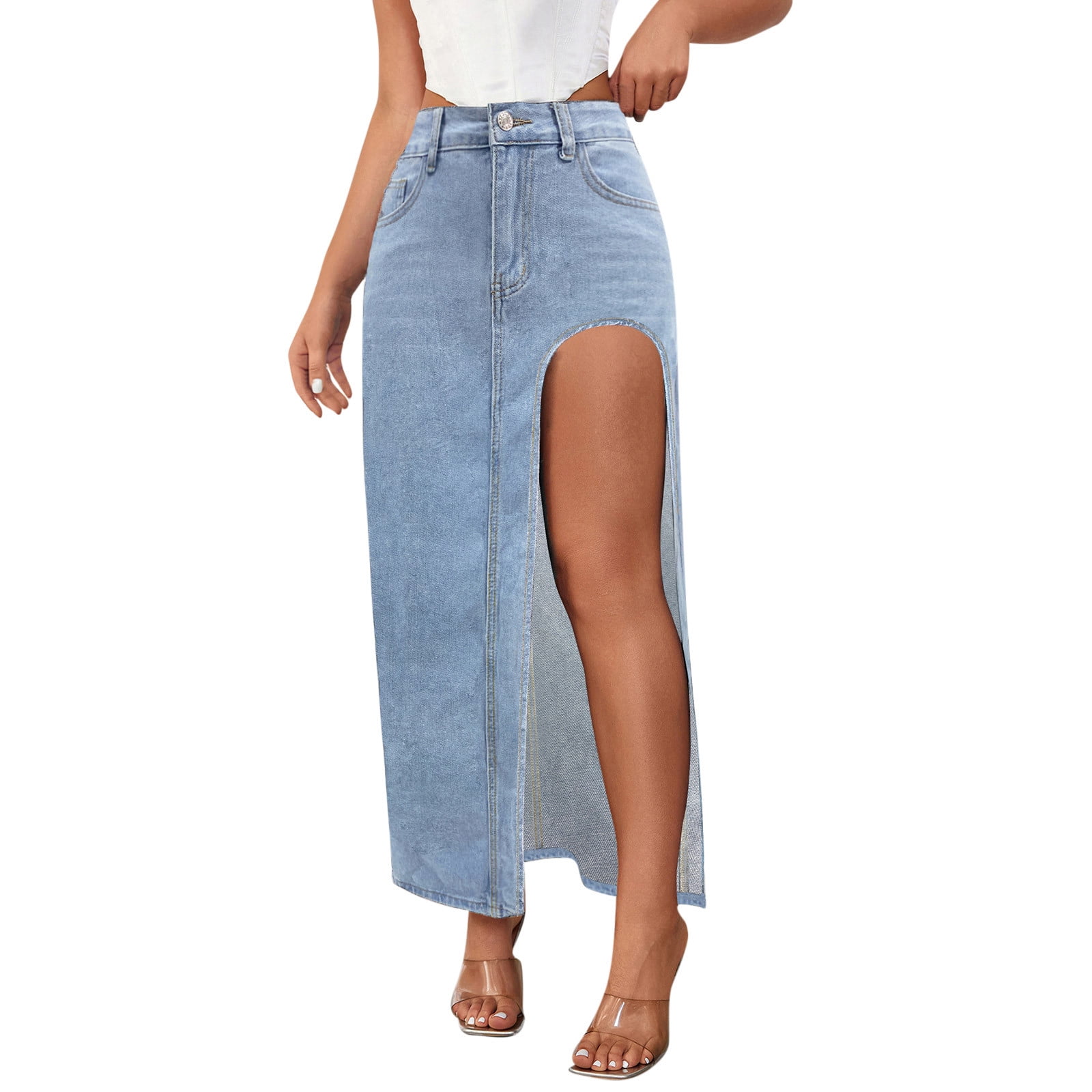 Akafmk Plus Size Womens Jean Skirts,Womens Denim Skirts,Solid Color ...