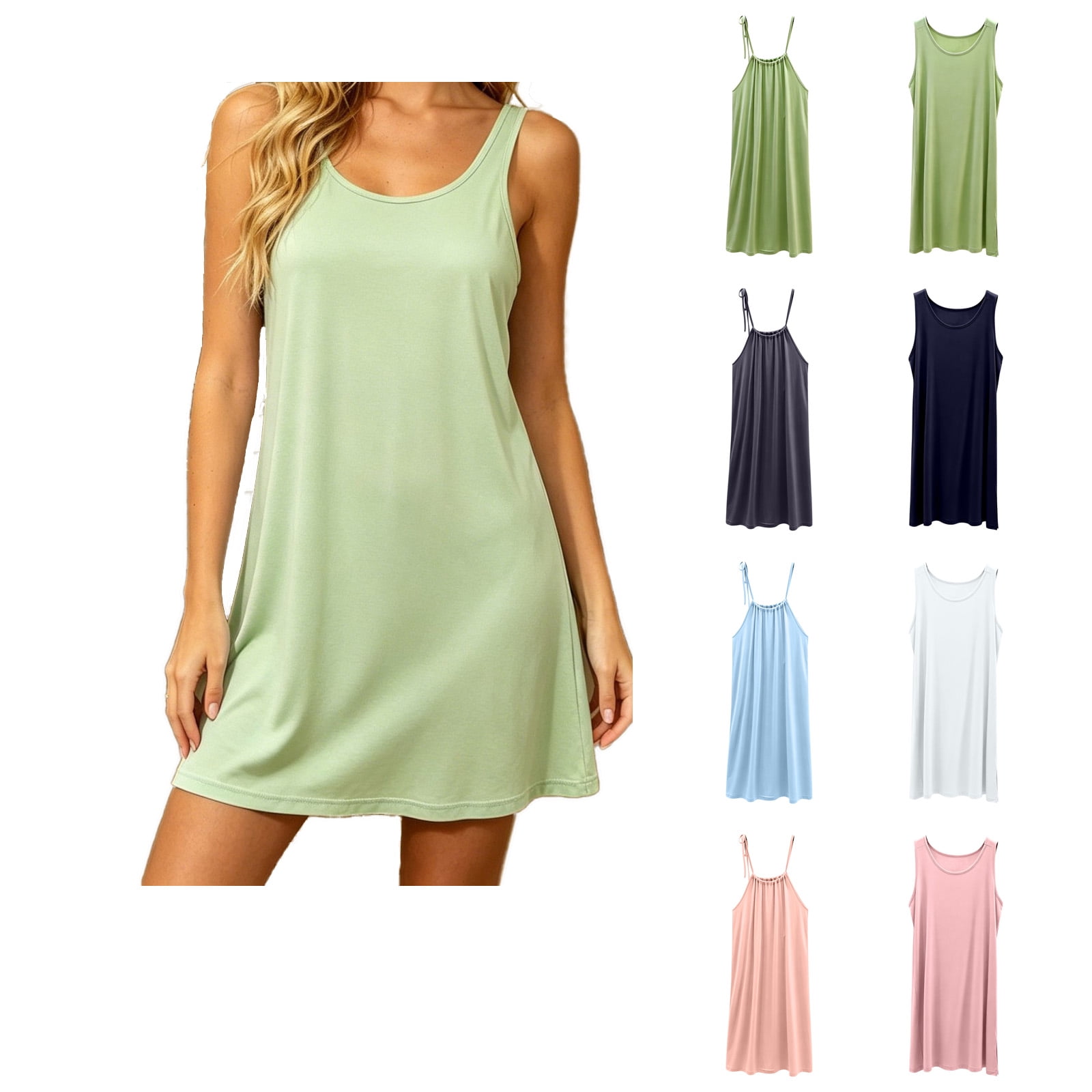 Akafmk Spaghetti Strap Nightgowns for Women Casual Sleep Dress Round ...