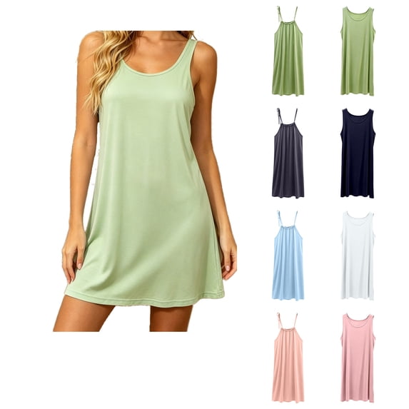 Akafmk Spaghetti Strap Nightgowns for Women Casual Sleep Dress Round ...