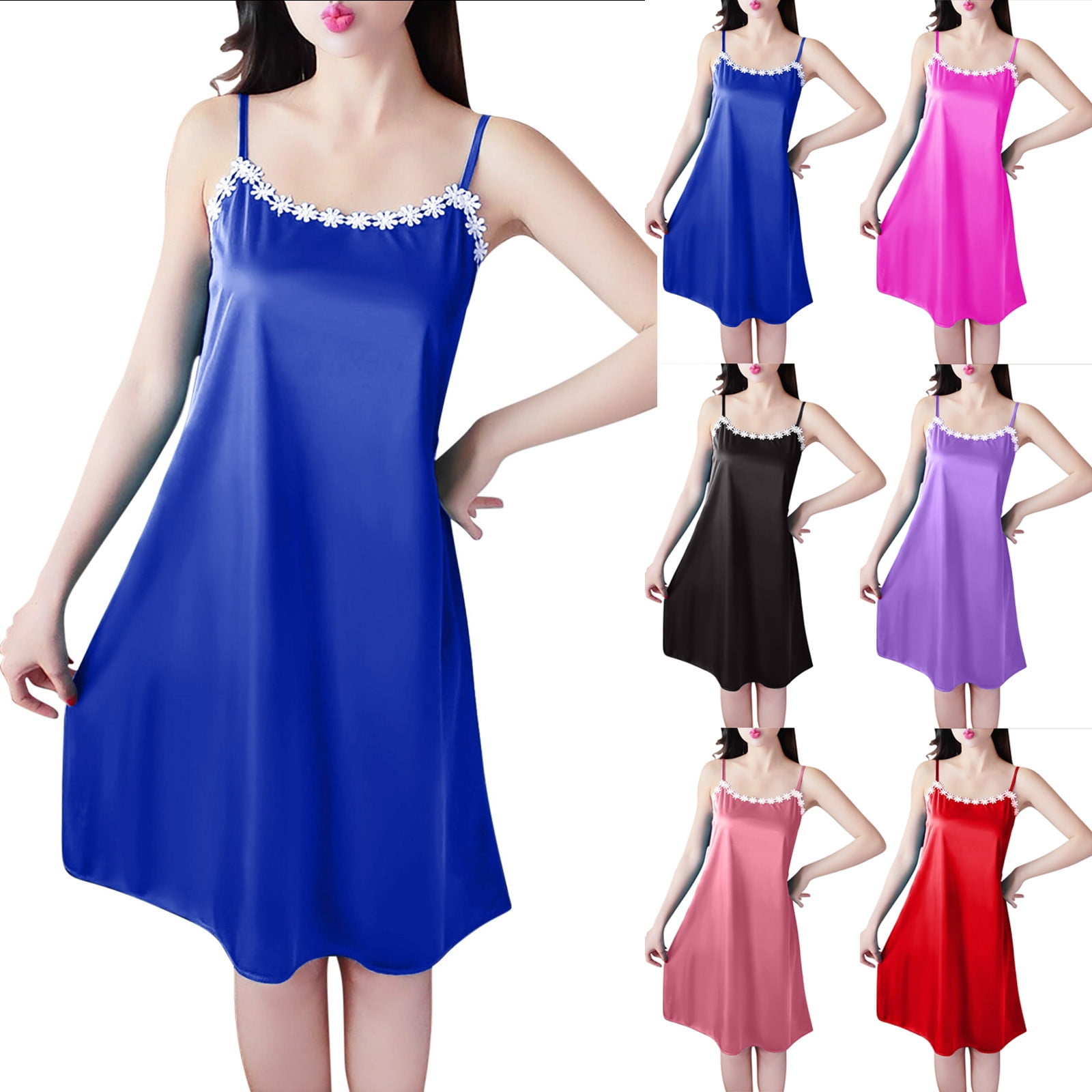 Akafmk Spaghetti Strap Nightgowns for Women Casual Sleep Dress Round ...