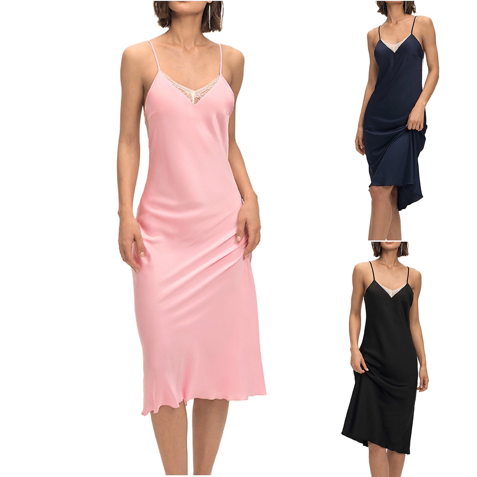Akafmk Spaghetti Strap Nightgowns for Women Lace Sleep Dress V-Neck ...