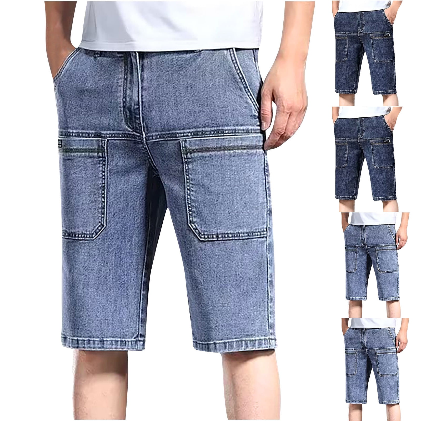 Akafmk Summer Jeans Shorts for Men Plus Size Casual Solid Color Loose ...