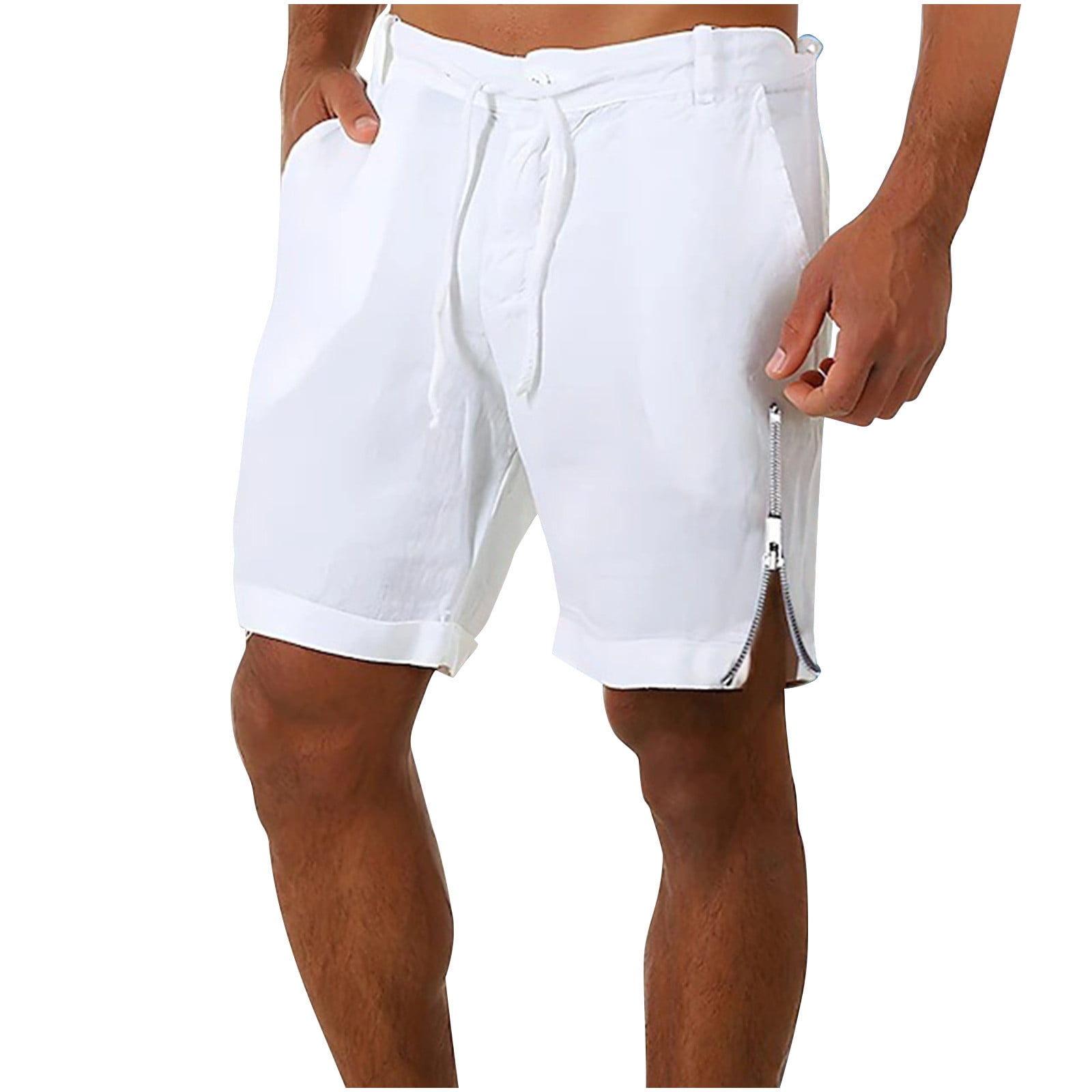 Akafmk Summer Mens Shorts Cotton Linen Casual Solid Color Shorts Loose ...