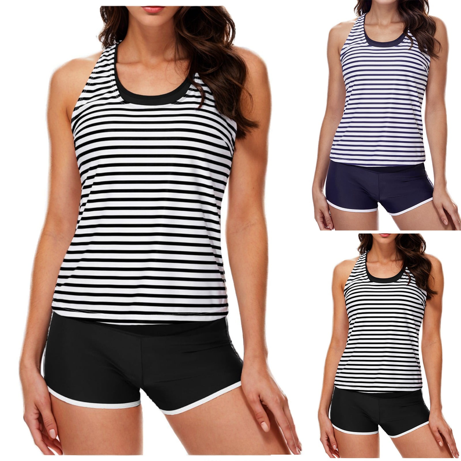 Akafmk Tankini Swimsuits for Women Loose Fitting Stripe Print Swim Tops ...
