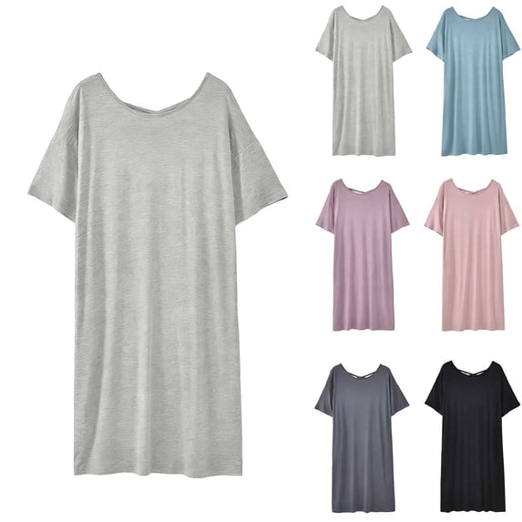Akafmk Tshirt Nightgowns for Women Casual Pajamas Dress Crew Neck Short ...