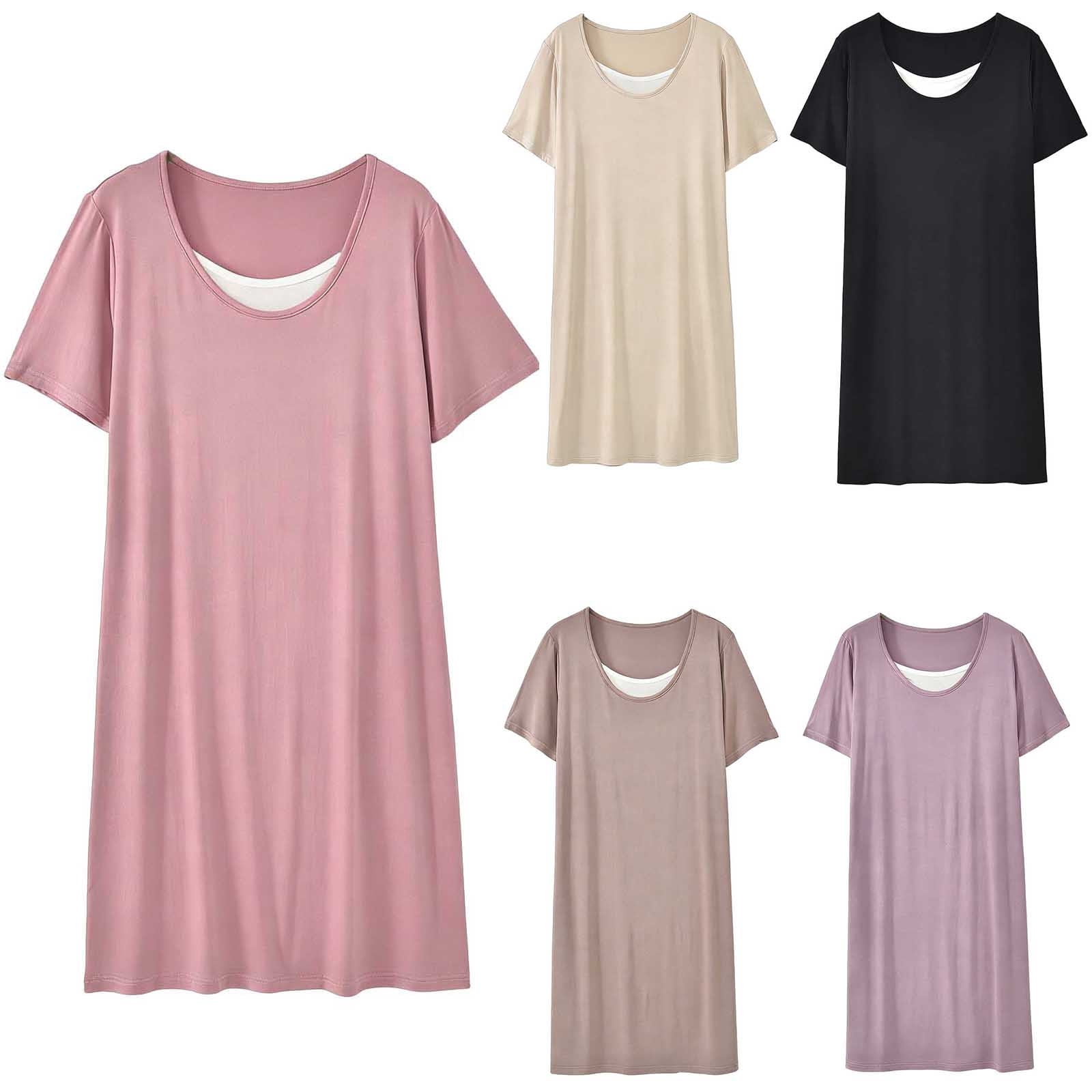 Akafmk Tshirt Nightgowns for Women Casual Pajamas Dress Crew Neck Short ...