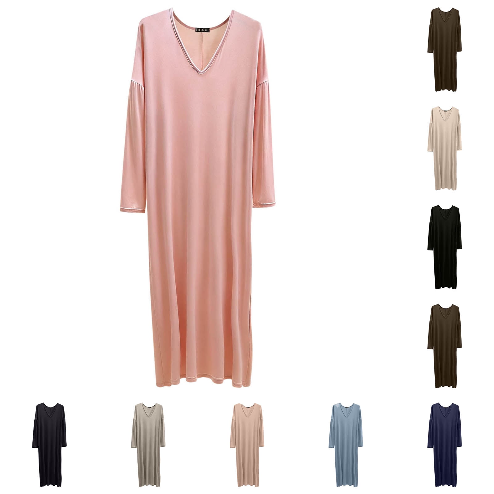 Akafmk Tshirt Nightgowns for Women Casual Pajamas Dress V-Neck Long ...