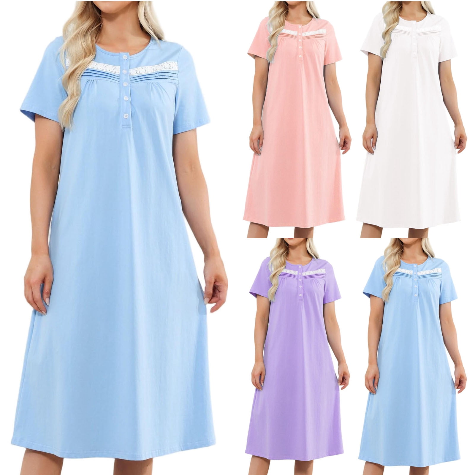 Akafmk Tshirt Nightgowns for Women Cottons Pajamas Dress Crew Neck ...