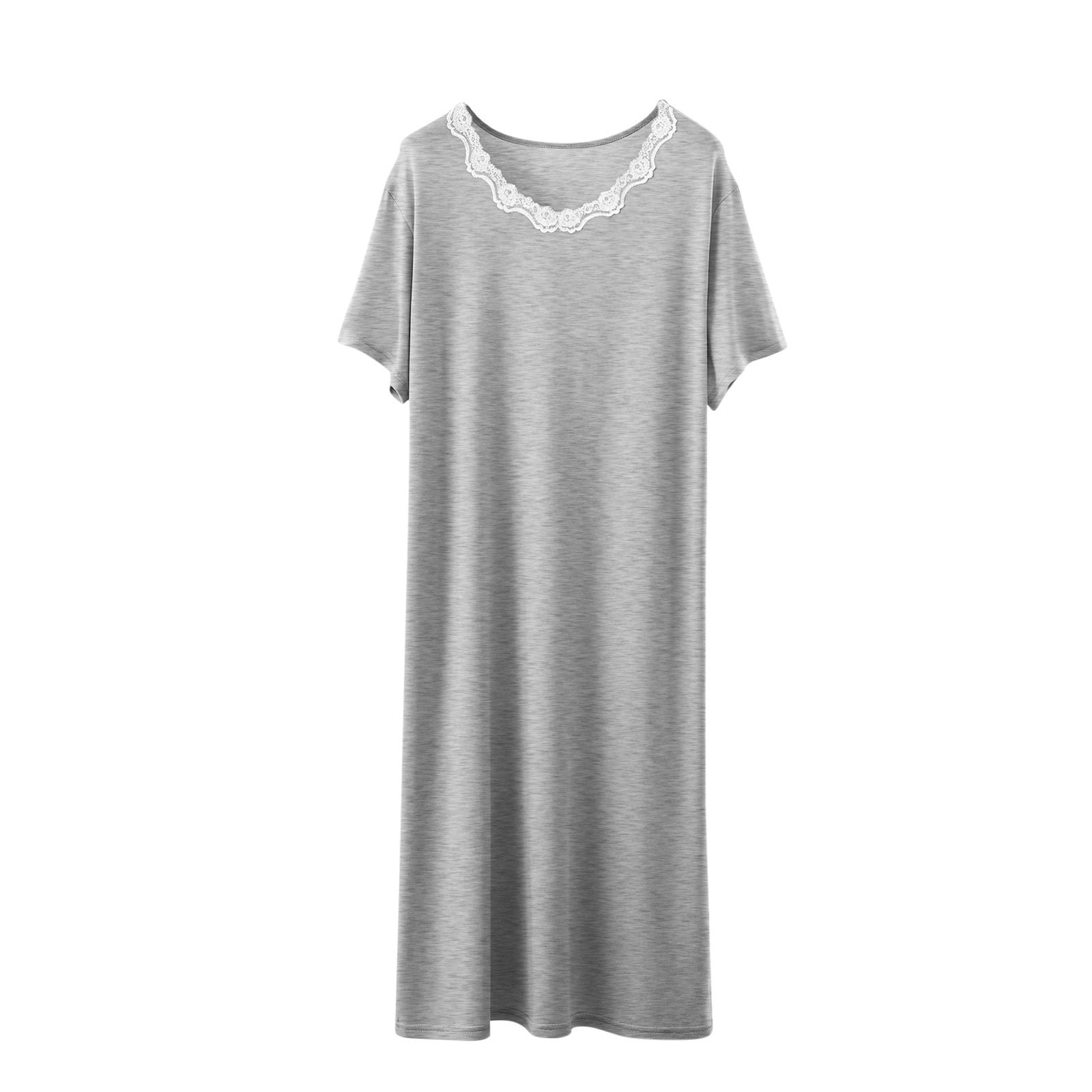 Akafmk Tshirt Nightgowns for Women Lace Pajamas Dress Crew Neck Short ...