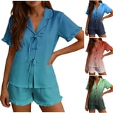 Akafmk Women's Gradient Pajama Set Short Sleeve Button Down Ties Front ...