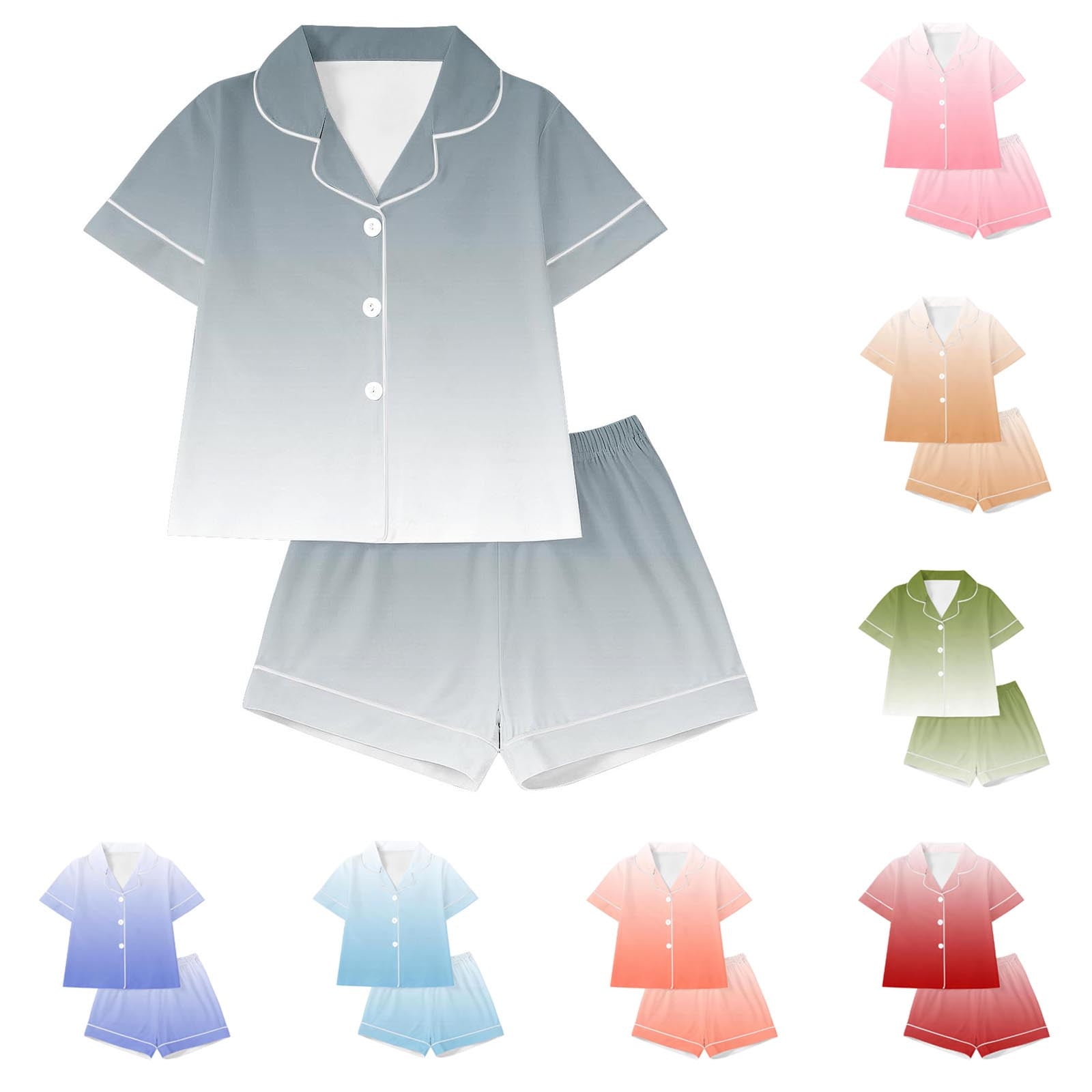 Akafmk Women's Gradient Pajama Set Short Sleeve Button Front Satin with ...