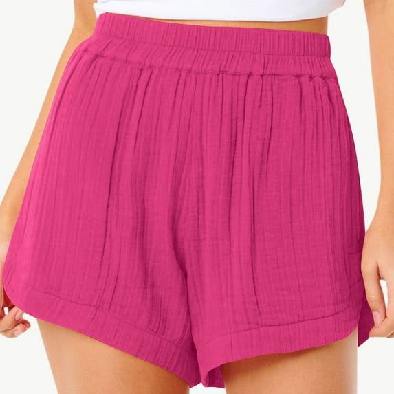 Akafmk Women's Linen Double Layer Crinkle Shorts,Women's Solid Color ...