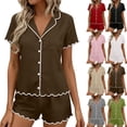 Akafmk Women's Pajama Set Button Down Short Sleeve Ruffled Top with ...