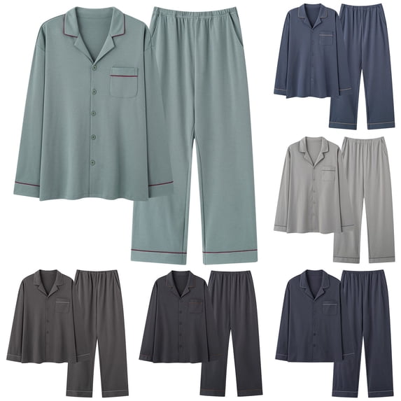 Akafmk Women's Plus Size Pajama Set Long Sleeve Button Down Collar with ...