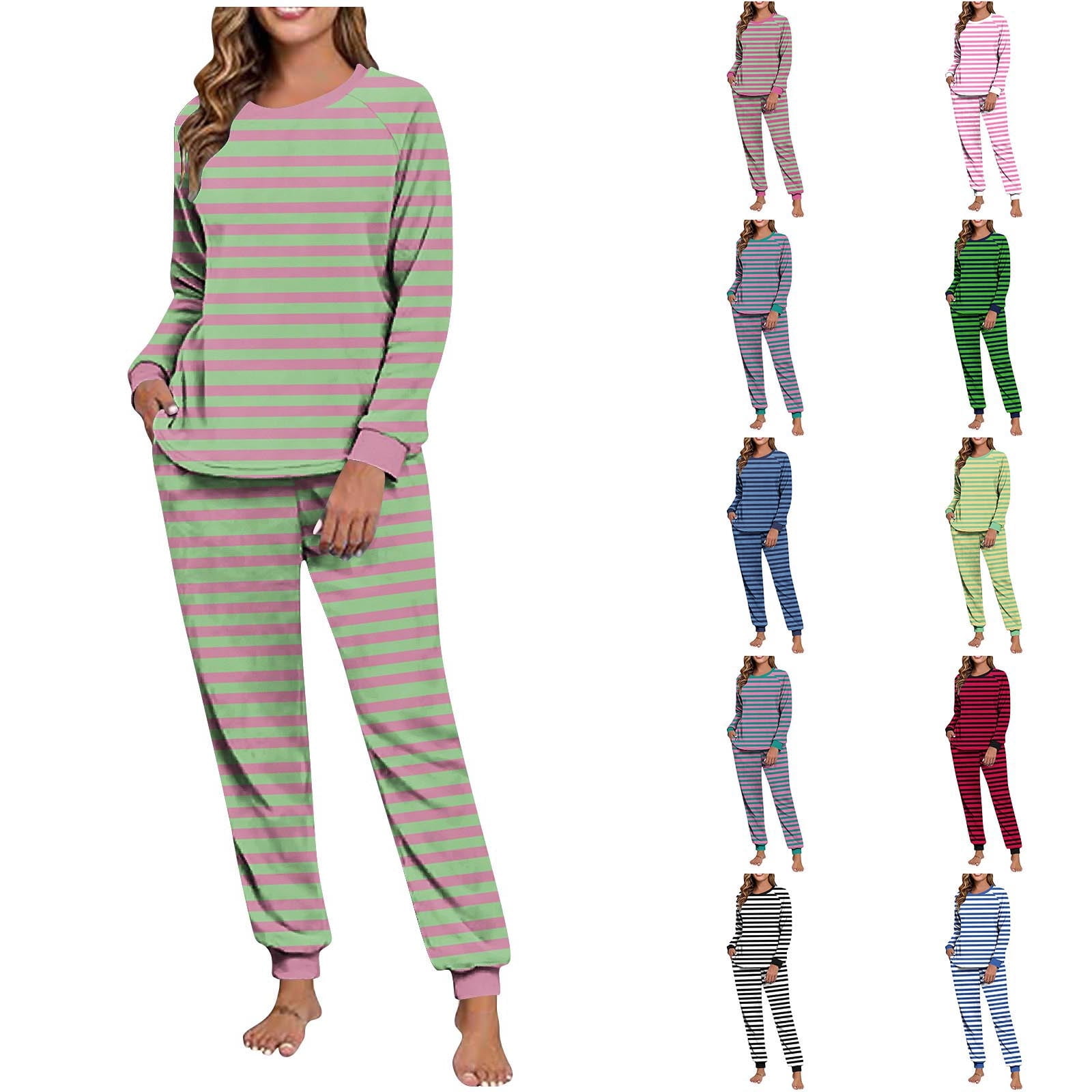 Akafmk Women's Solid Pajama Set Long Sleeve Crew Neck Raglan Fleece ...
