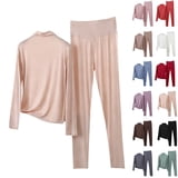 Akafmk Women's Solid Pajama Set Turtleneck Long Sleeve with Long Pants ...