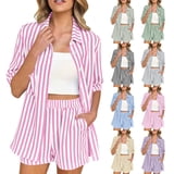 Akafmk Women's Striped Pajama Set Short Sleeve Button Shirt with ...