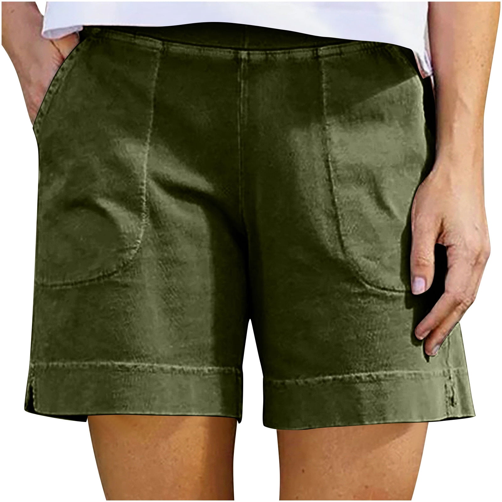 Akafmk Womens Summer Shorts Casual Solid Color 5 Inch Chino Bermuda ...