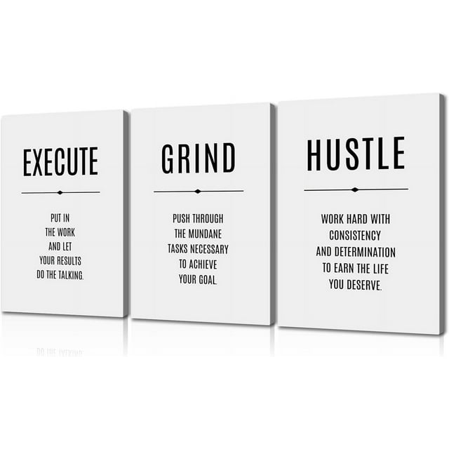 Akania 3 Piece Hustle Grind Execute Wall Art Inspirational Wall Art ...