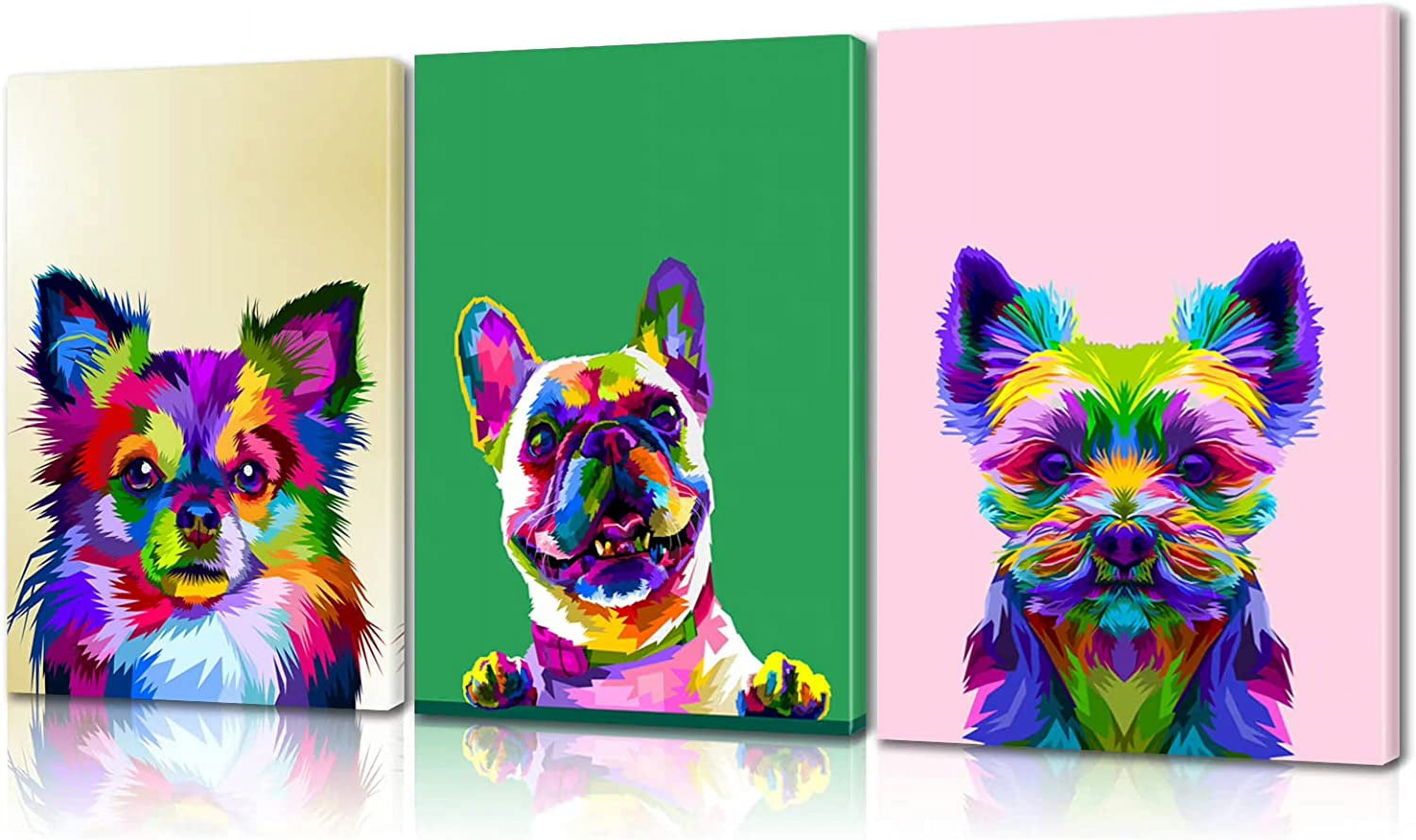 Akania 3 Pieces Colorful Dog Wall Decor Animal Wall Art Pop Art Dog Art ...