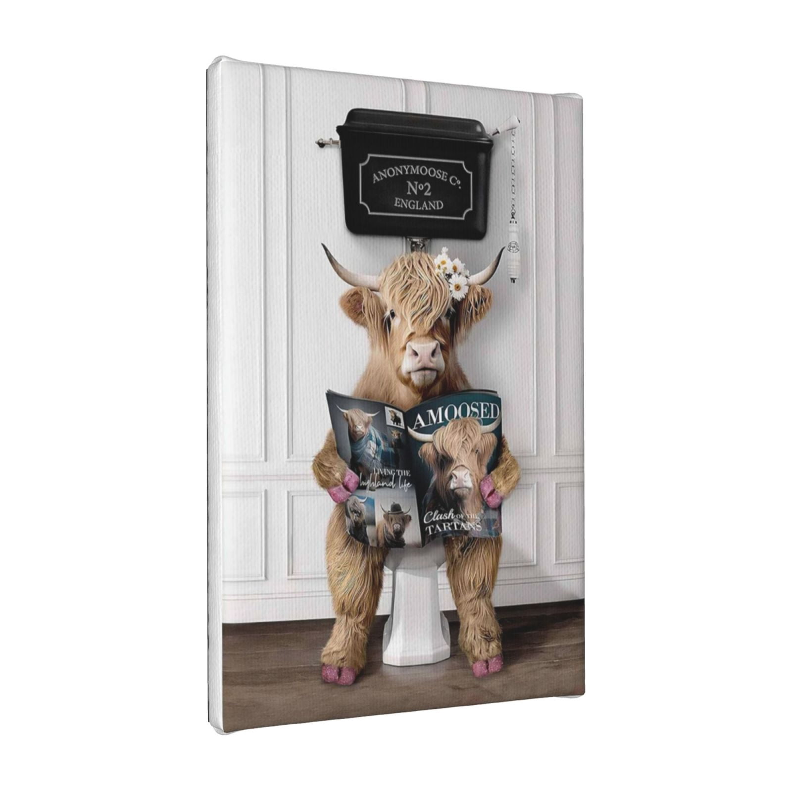 Akania Bathroom Framed Canvas Print Highland Cow Wall Art Farm Cow ...