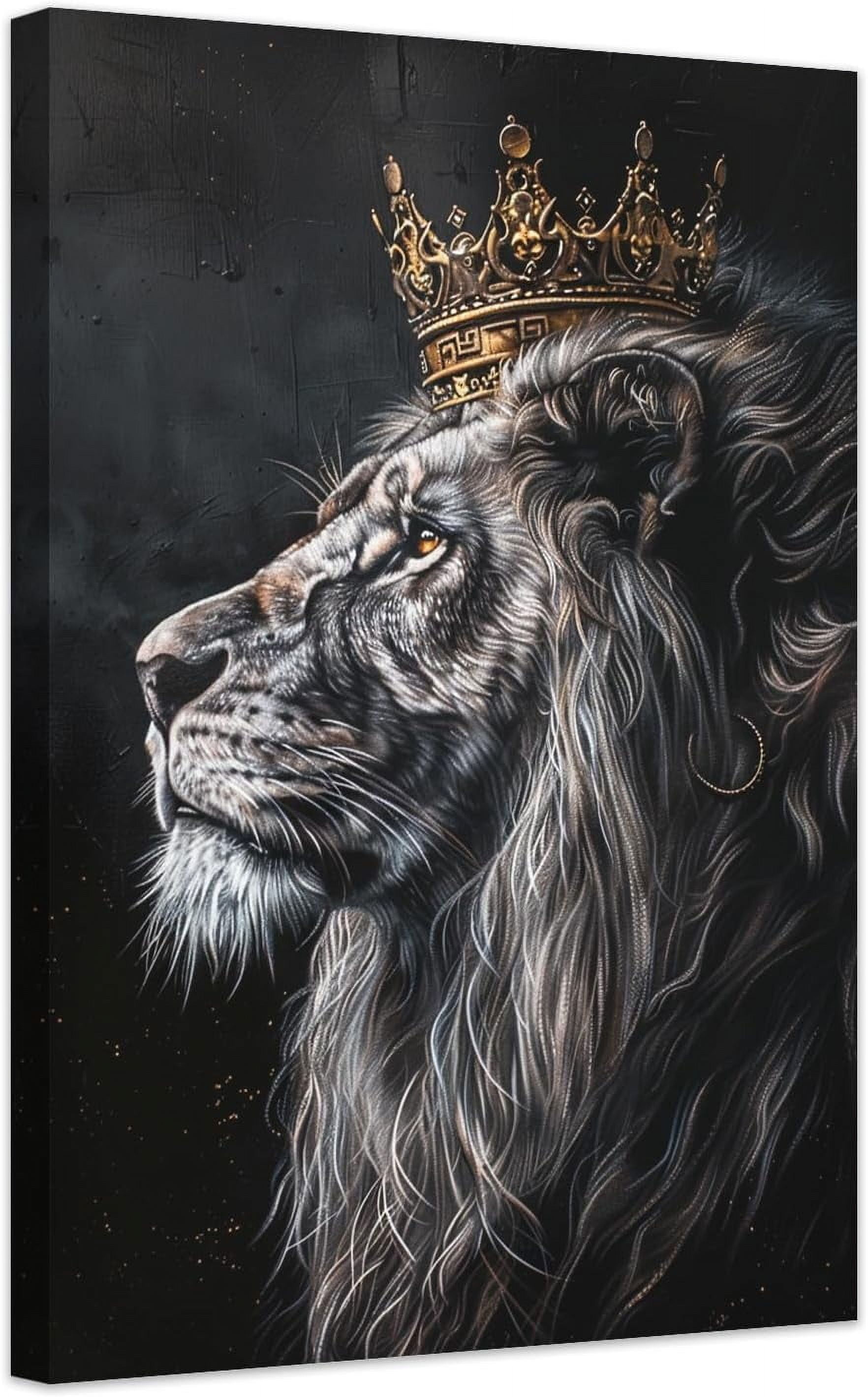 Akania Black African Wall Art Gold Crown Wall Decor King Lion Picture ...