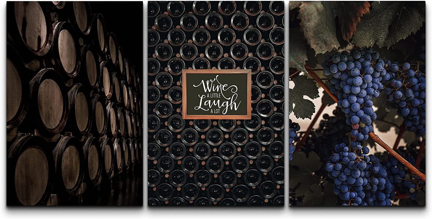 Akania Canvas Print Wall Art Set Wine Oak Barrel Purple Country Grape ...