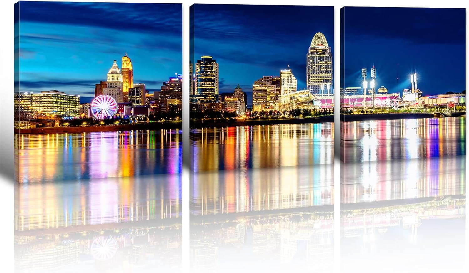 Akania Cincinnati Skyline Wall Art - 3 Piece USA Panoramic Cityscape ...