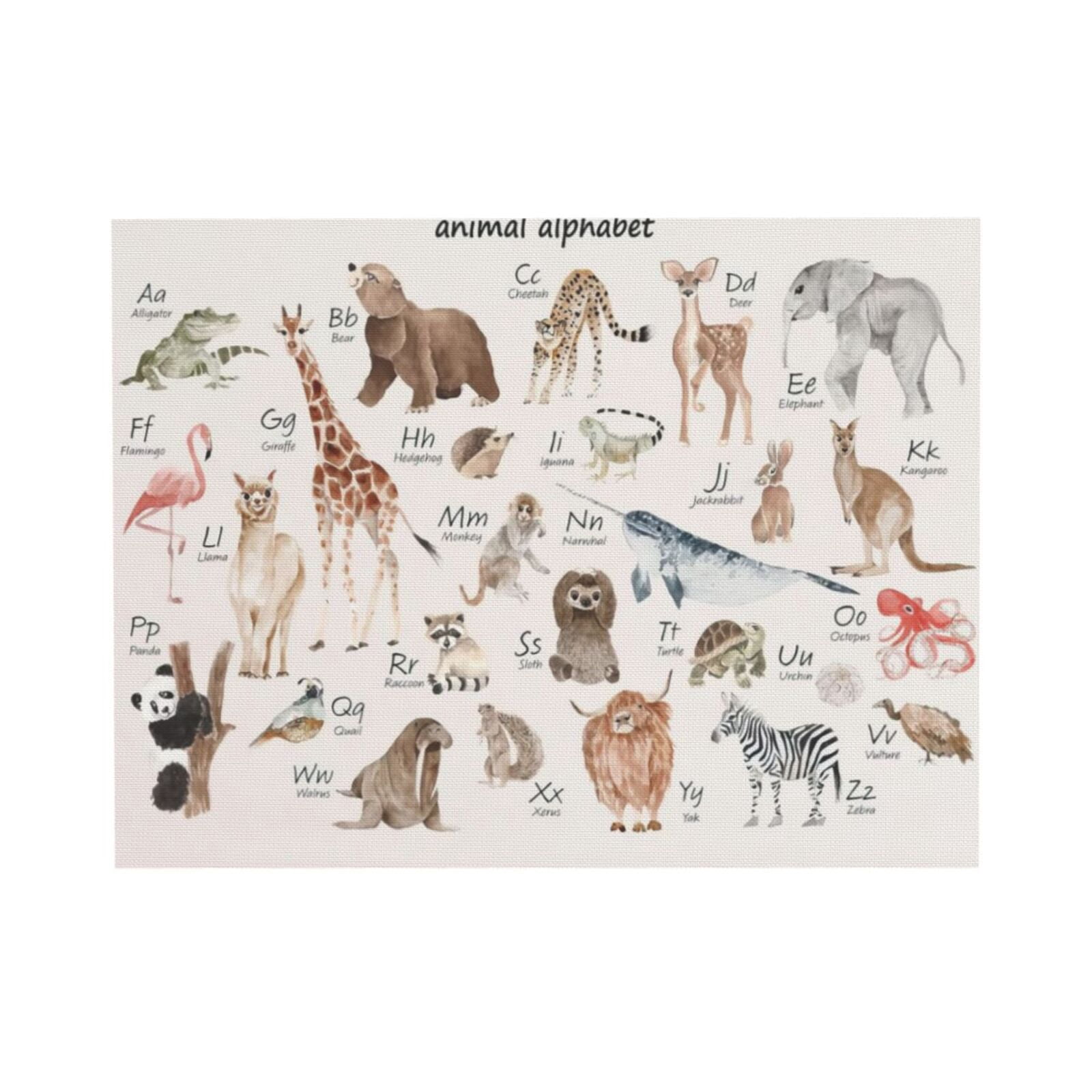 Akania Educational Animal Shapes Canvas Wall Art Poster, Nursery Decor ...
