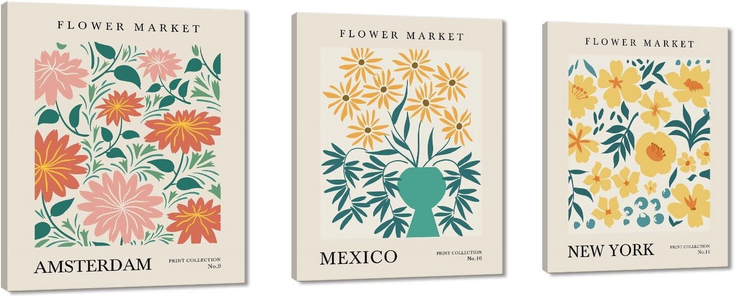 Akania Flower Market Wall Art Prints Set Framed Floral Drawing Posters ...