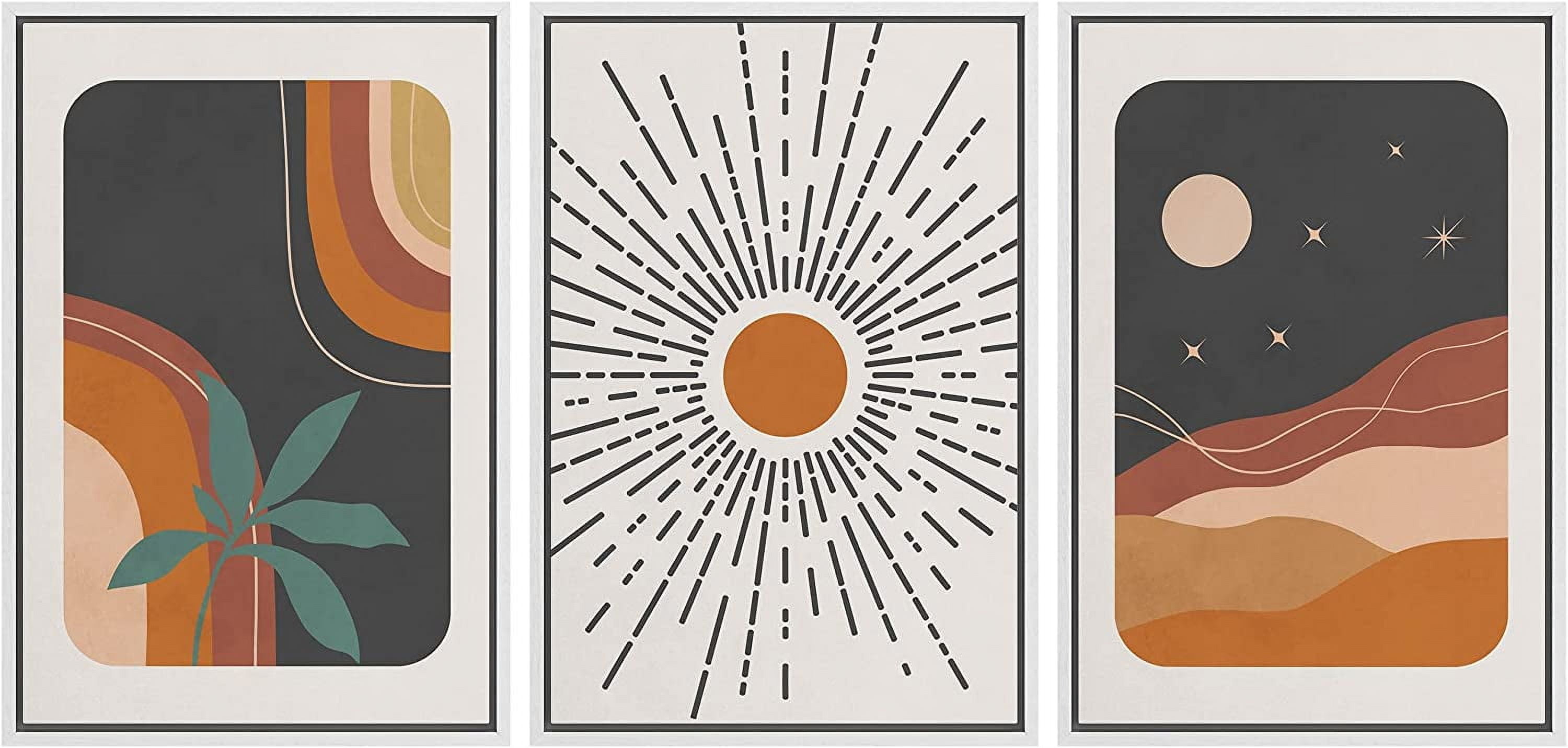 Akania Framed Canvas Print Wall Art Set Boho Mid-Century Colorful Sun ...