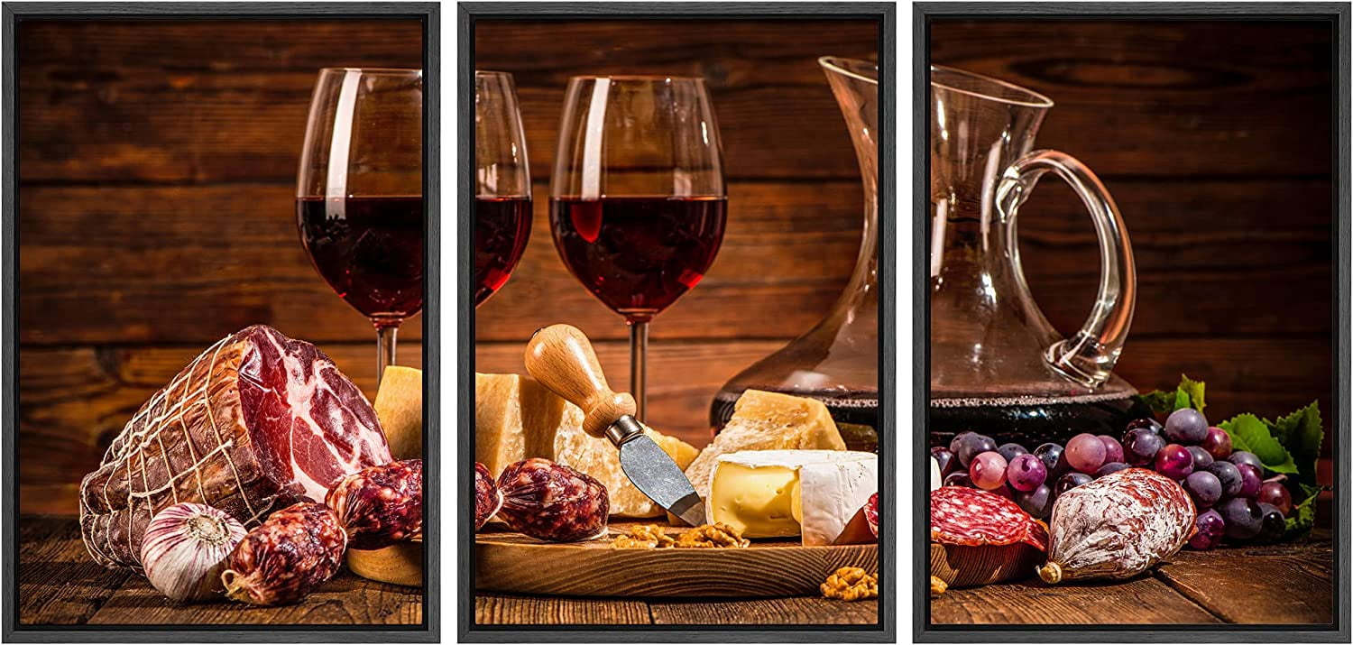 Akania Framed Canvas Print Wall Art Set Charcuterie Platter Wine ...