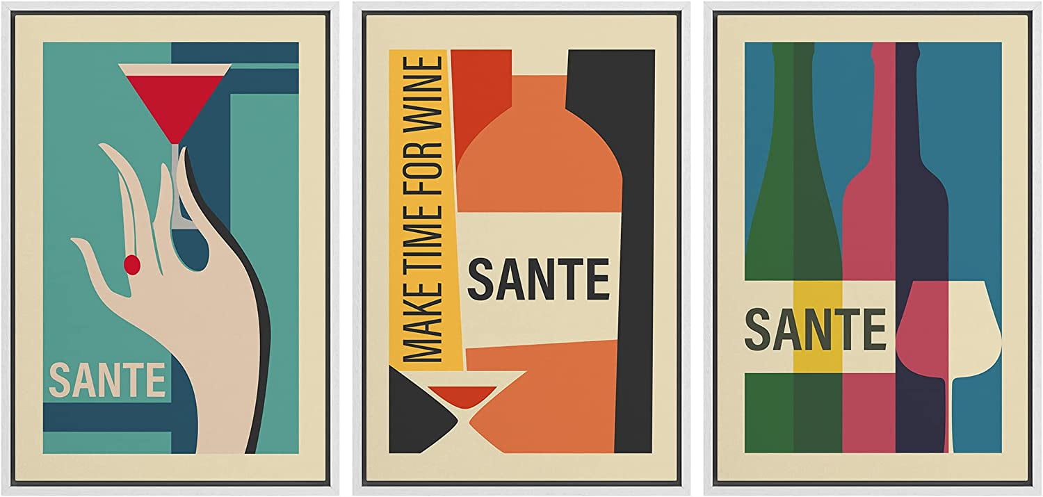 Akania Framed Canvas Print Wall Art Set Deco Multicolor Wine Bottle ...