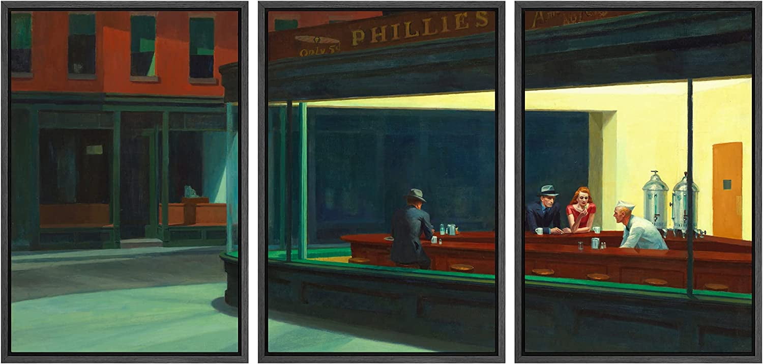 Akania Framed Canvas Print Wall Art Set Nighthawks by Edward Hopper ...