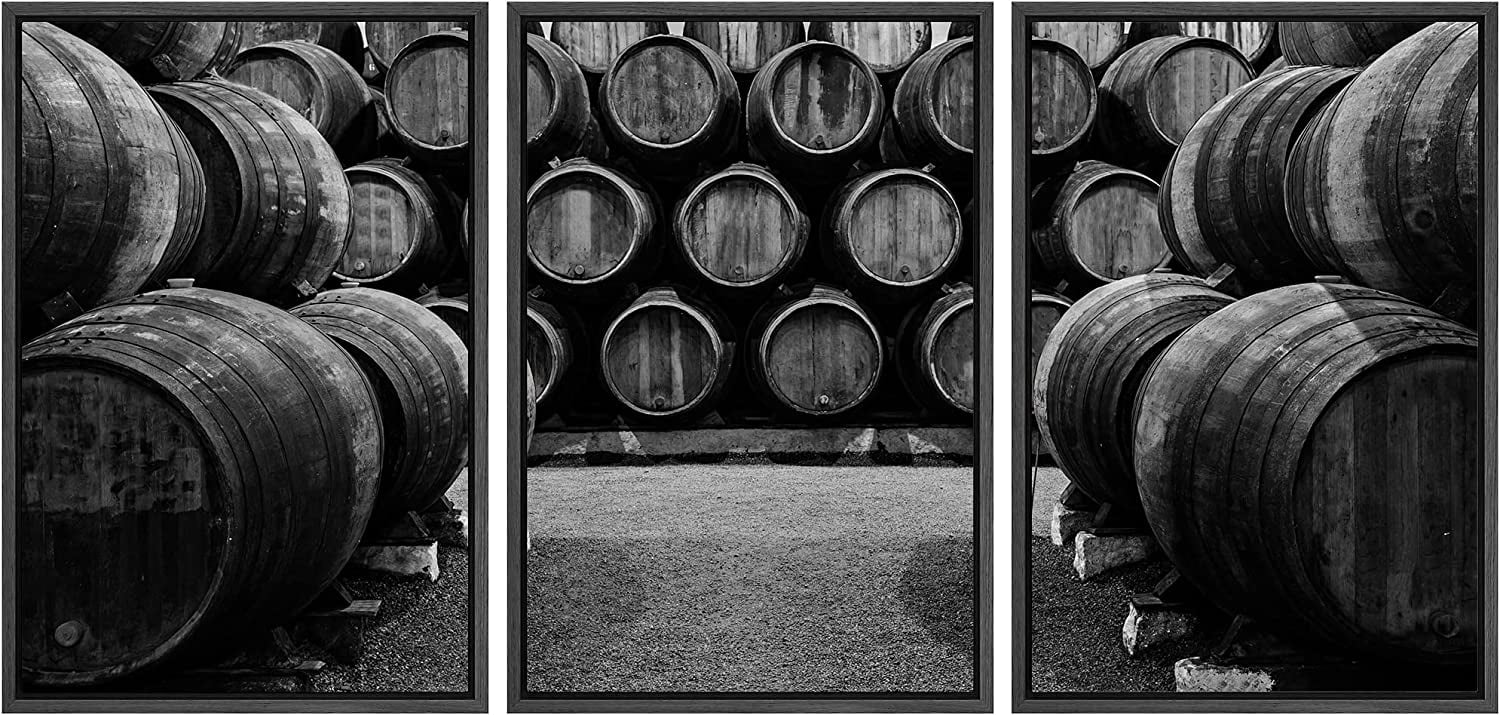 Akania Framed Canvas Print Wall Art Set Retro Duotone Gray Oak Wine ...