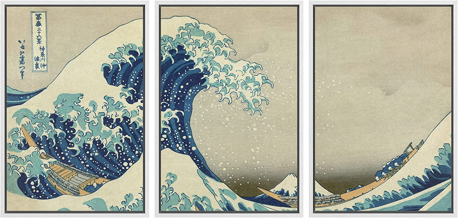 Akania Framed Canvas Print Wall Art Set The Great Wave Off Kanagawa by ...